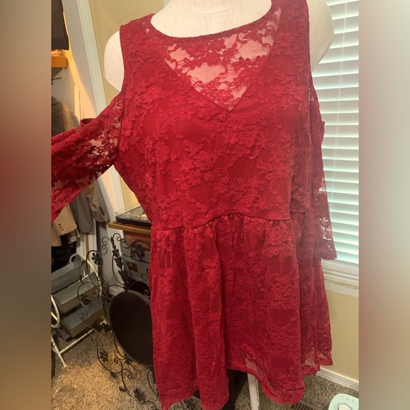 torrid | Tops | Torrid Red Lace Cold Shoulder Top | Poshmark